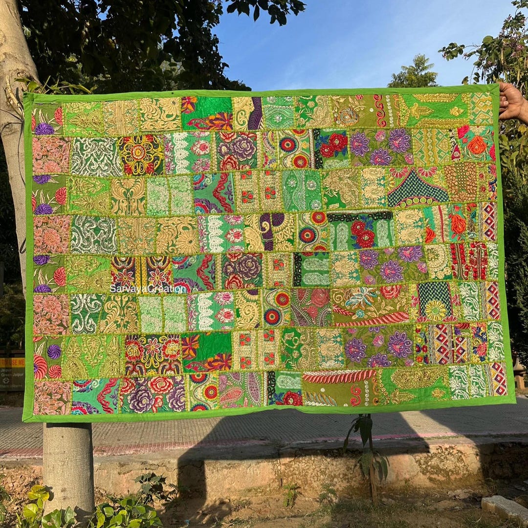 Vintage Indian Patchwork Tapestry, Handmade Wall Hanging, Boho Quilted ...