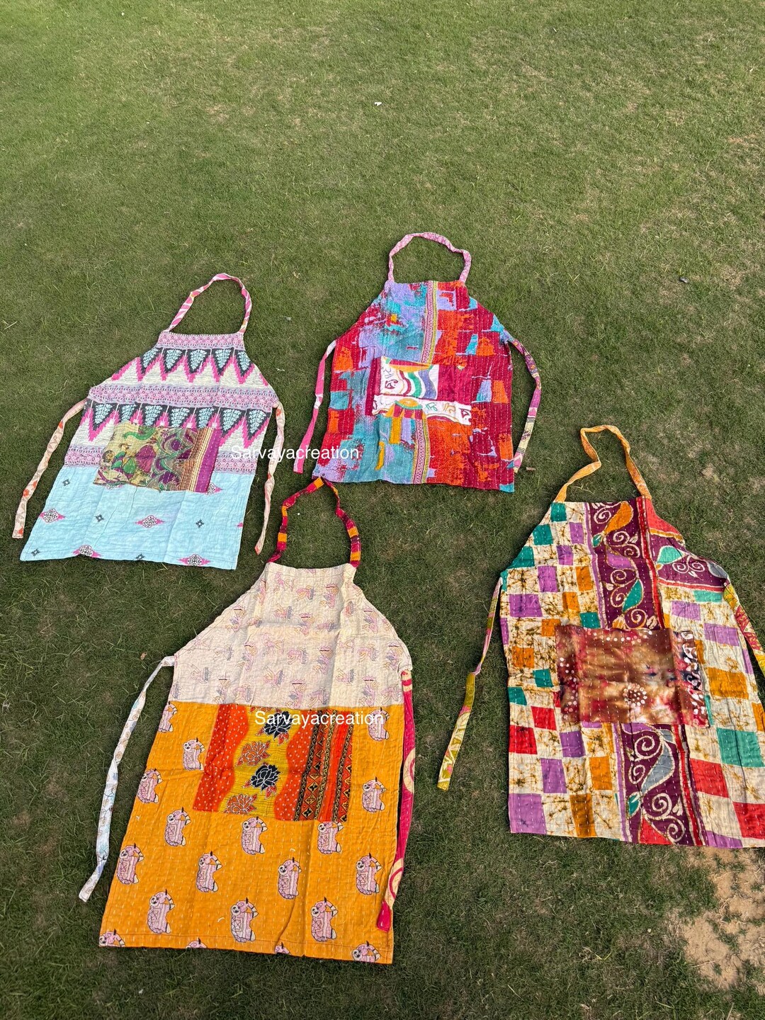 Boho Kantha Apron for Cooking | Recycled Cotton Patchwork Workwear - Etsy