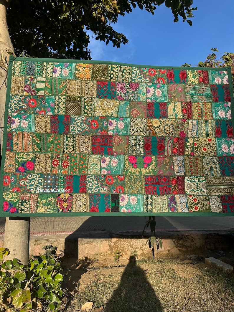 Vintage Indian Patchwork Tapestry, Handmade Wall Hanging, Boho Quilted ...