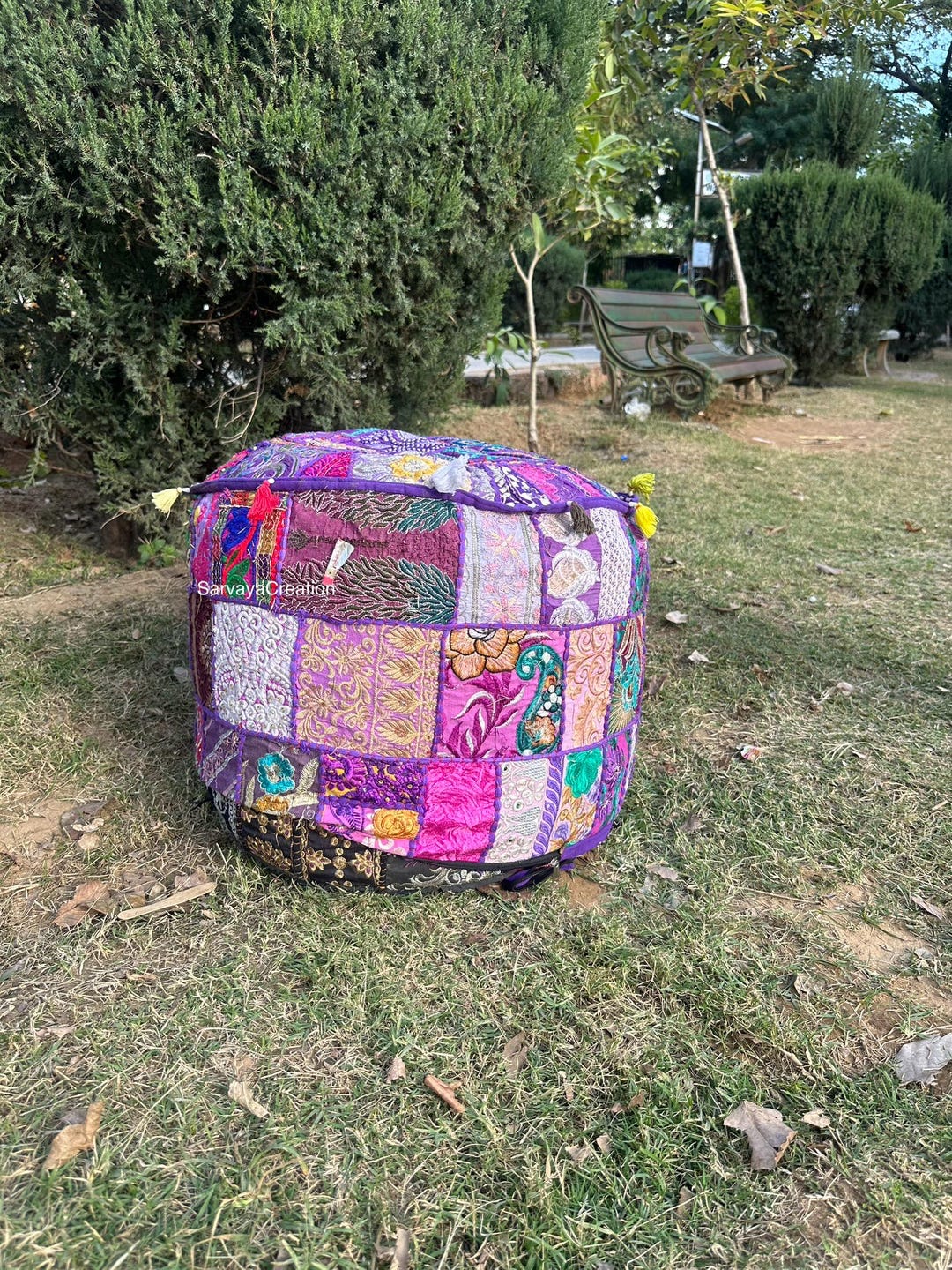 Ethnic Pouf Cover. Patchwork Foot Stool. Indian Home Deco. - Etsy