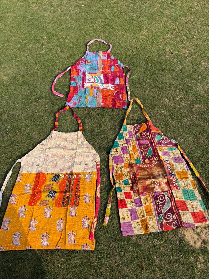 Boho Kantha Patchwork Apron | Handmade Quilted Cooking Apron | Colorful ...