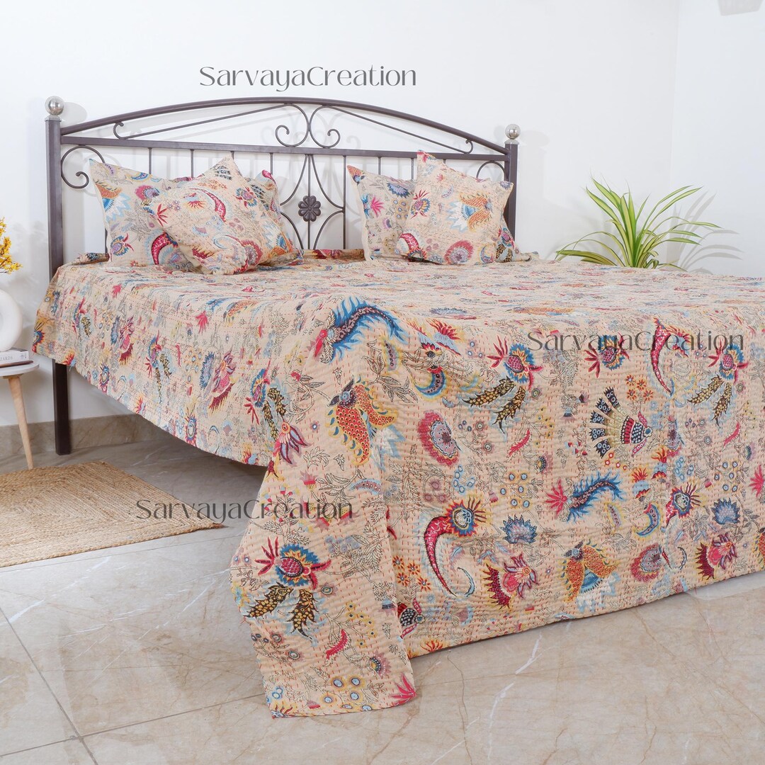 Indian Kantha Quilt Handmade Kantha Throw, Indian Quilts, Cotton Kantha ...