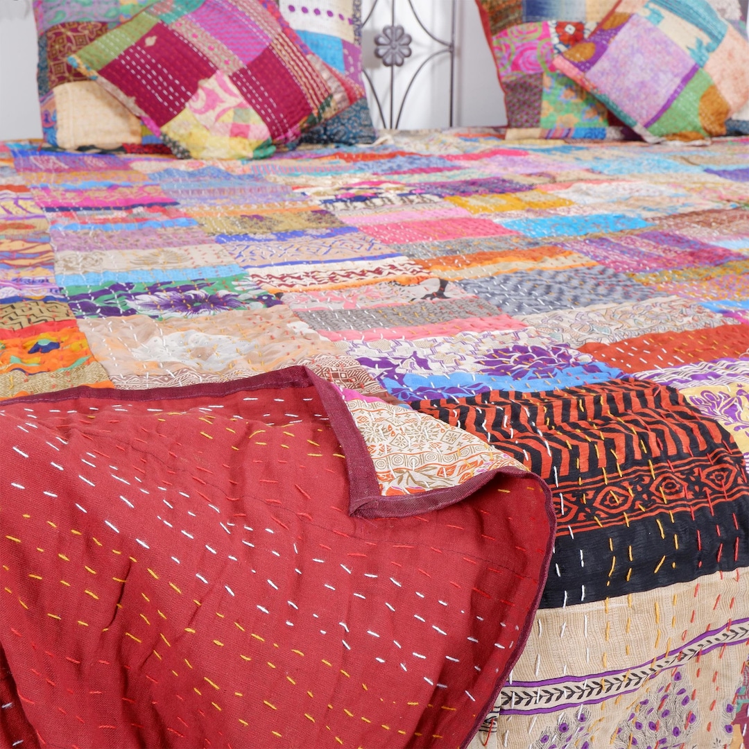 Bohemian Patchwork Quilt Kantha Quilt Handmade Vintage Quilts Boho King ...