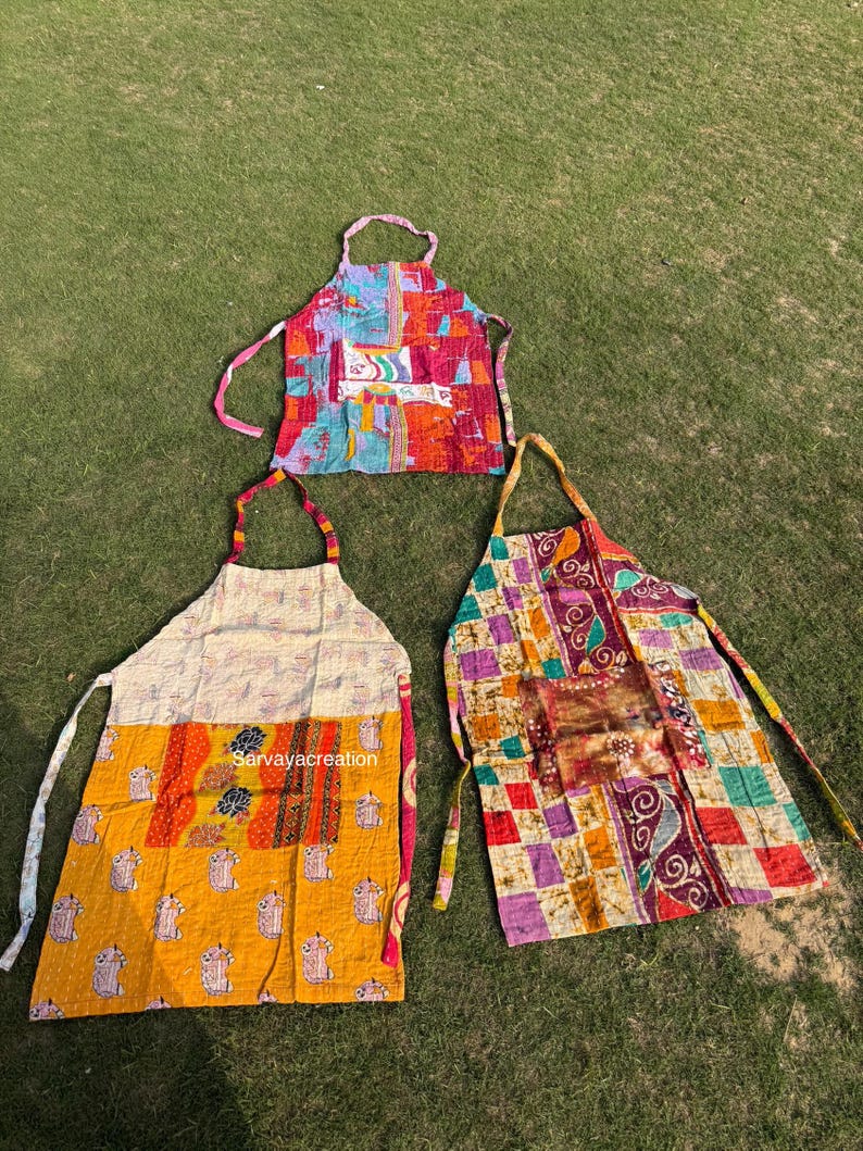 Boho Kantha Patchwork Apron | Handmade Quilted Cooking Apron | Colorful ...