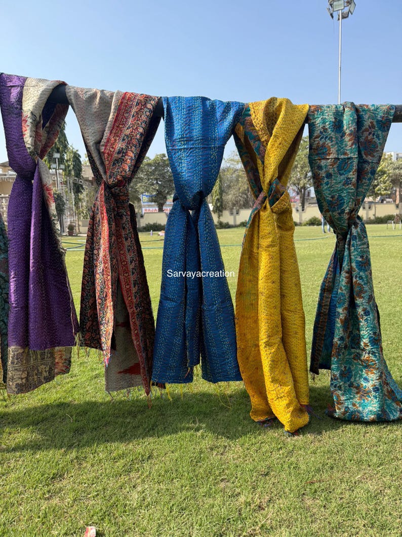 Silk Sari Scarf Lot – Vintage Indian Wraps, Mixed Colors, Gift for ...