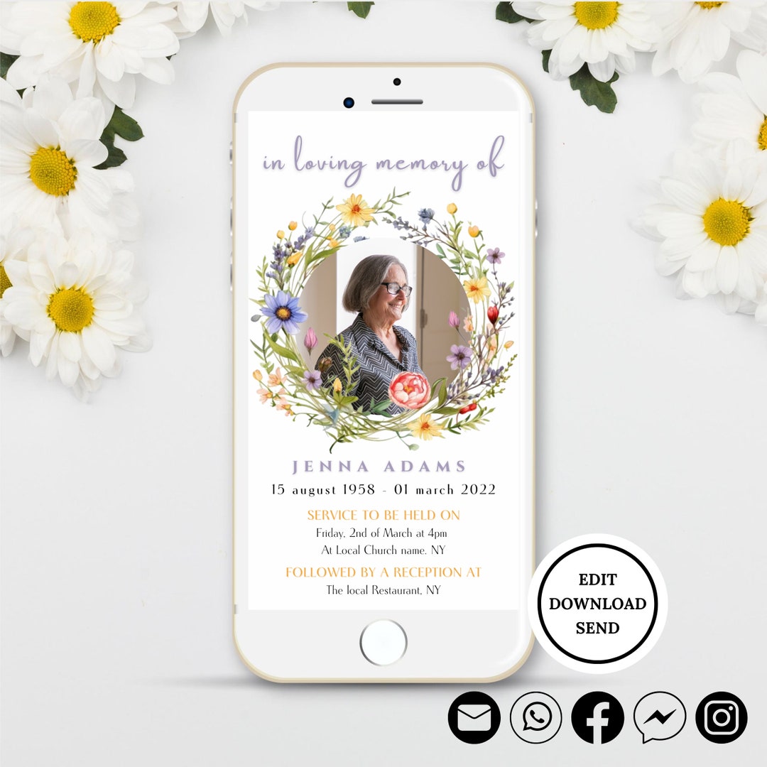 Digital Funeral Invitation Celebration of Life Phone Invitation ...