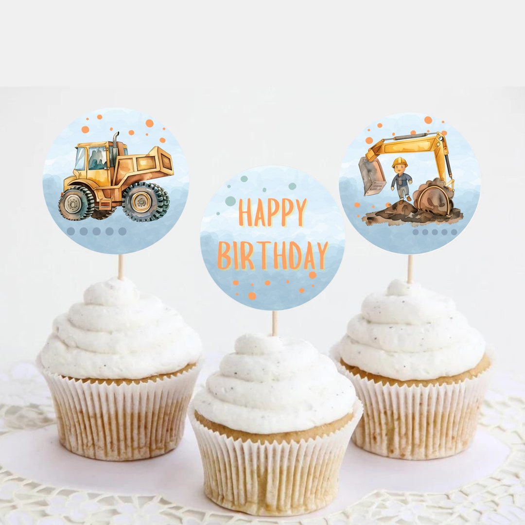 Printable Construction Cupcake Toppers, Birthday Party Centerpiece Dump ...
