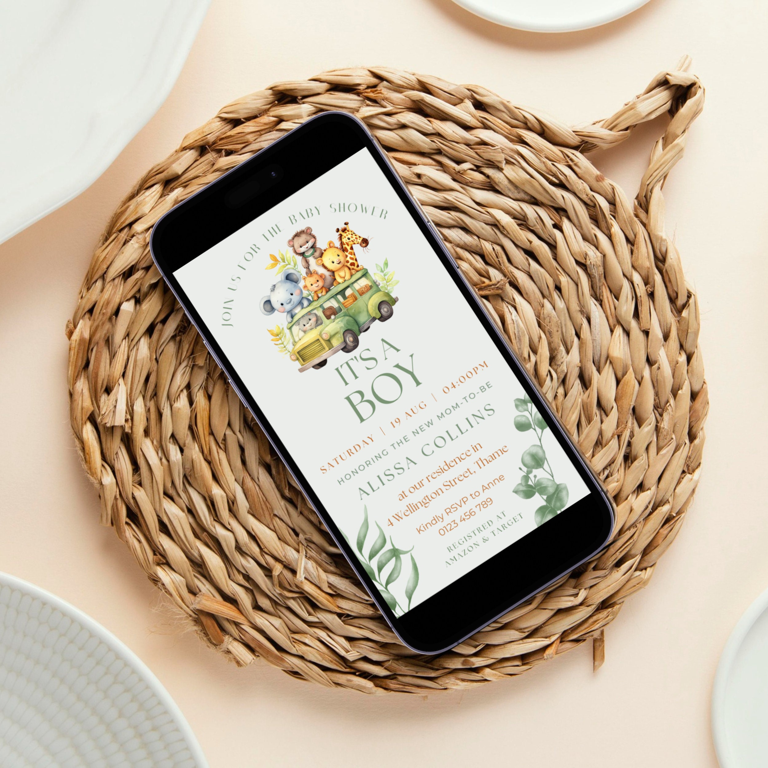 Jungle Animals Baby Boy Shower Invitation Digital Baby Safari - Etsy