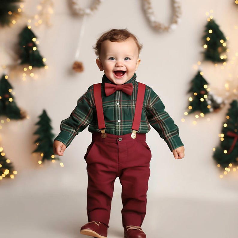 Christmas Outfit Baby Boy, 4 Pc Clothes Set for Toddler Boys, Red Green ...