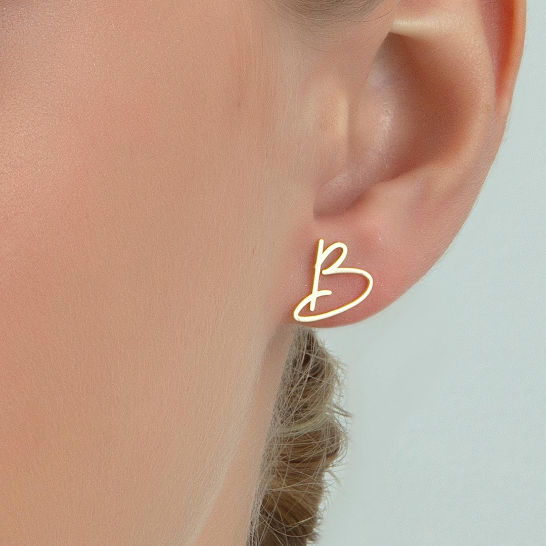 14K Solid Gold Initial Earrings, Custom Initial Earrings, 21st Birthday ...