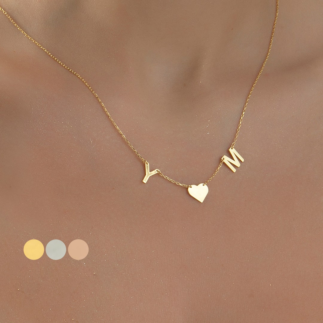 14k Gold Initial Necklace Personalized Initial Necklace Etsy