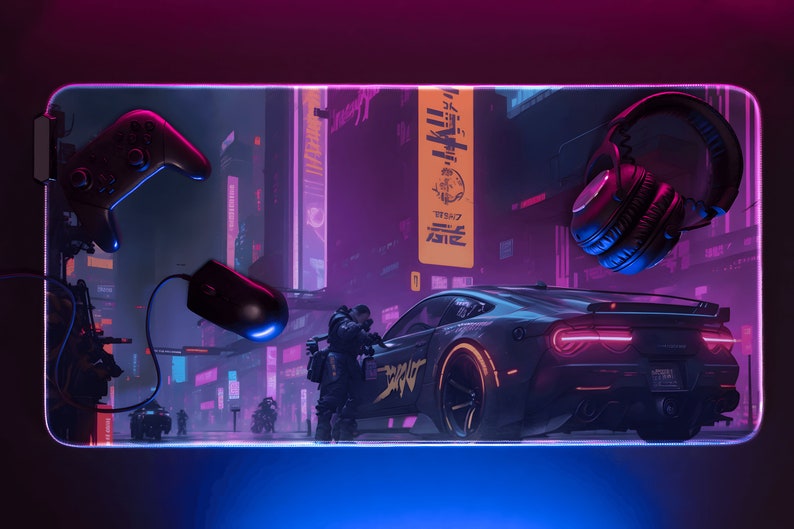 Cyberpunk Cyber City LED Gaming Mouse Pad, XXL Gaming Desk Mat ...