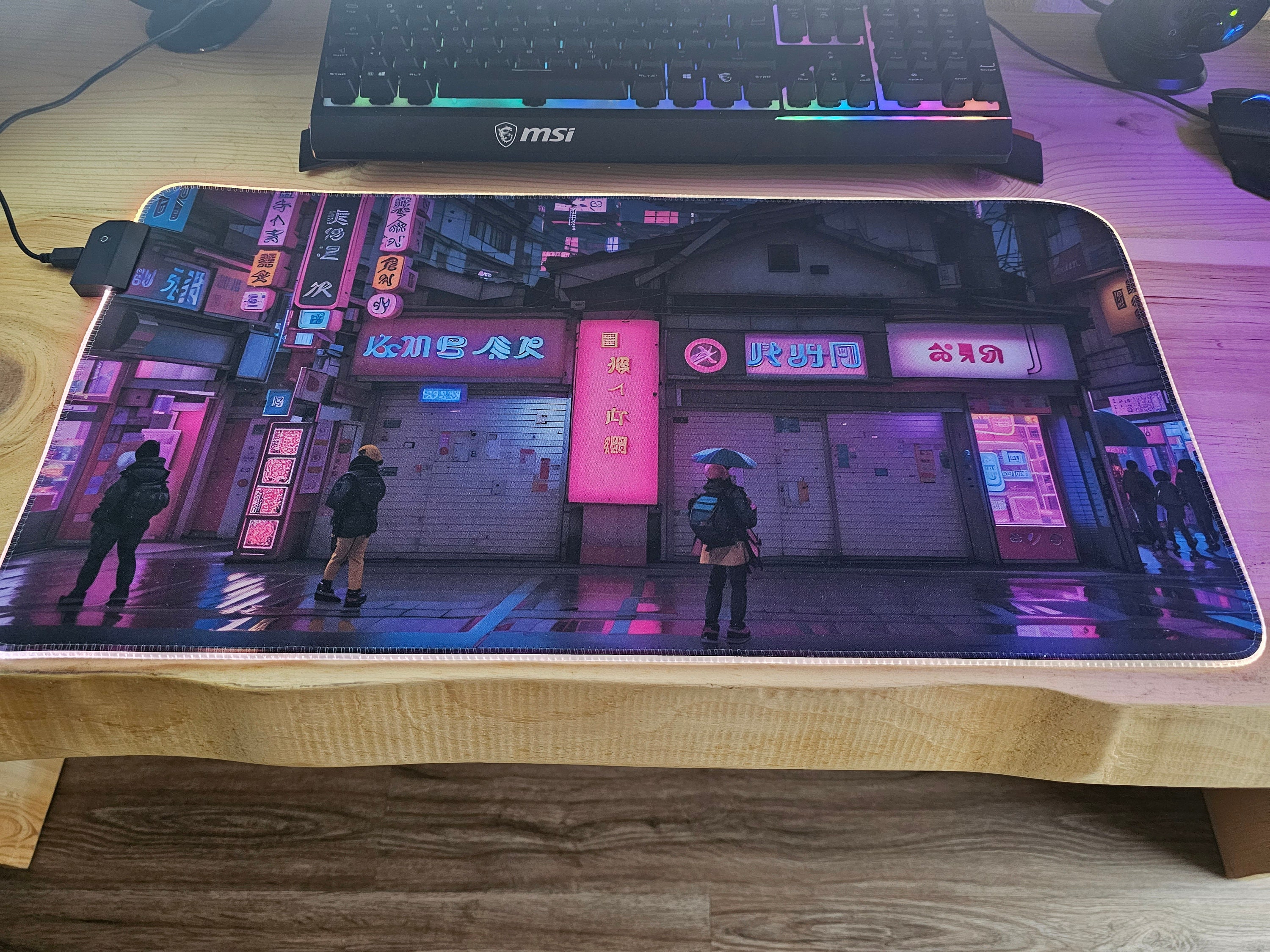 Japanese Desk Mat, LED Gaming Mousepad, XXL Gaming Desk Mat, Asian City ...