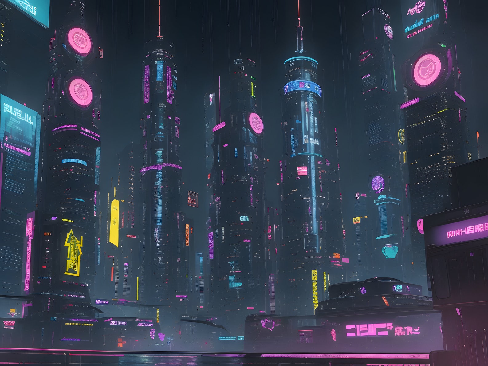 Futuristic Cyberpunk City Desktop Wallpaper - Vibrant Neon Nightscapes ...