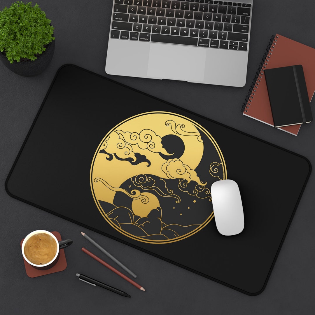 Elegant Japanese Anime Ying & Yang Mousepad - Minimalistic Gold and ...
