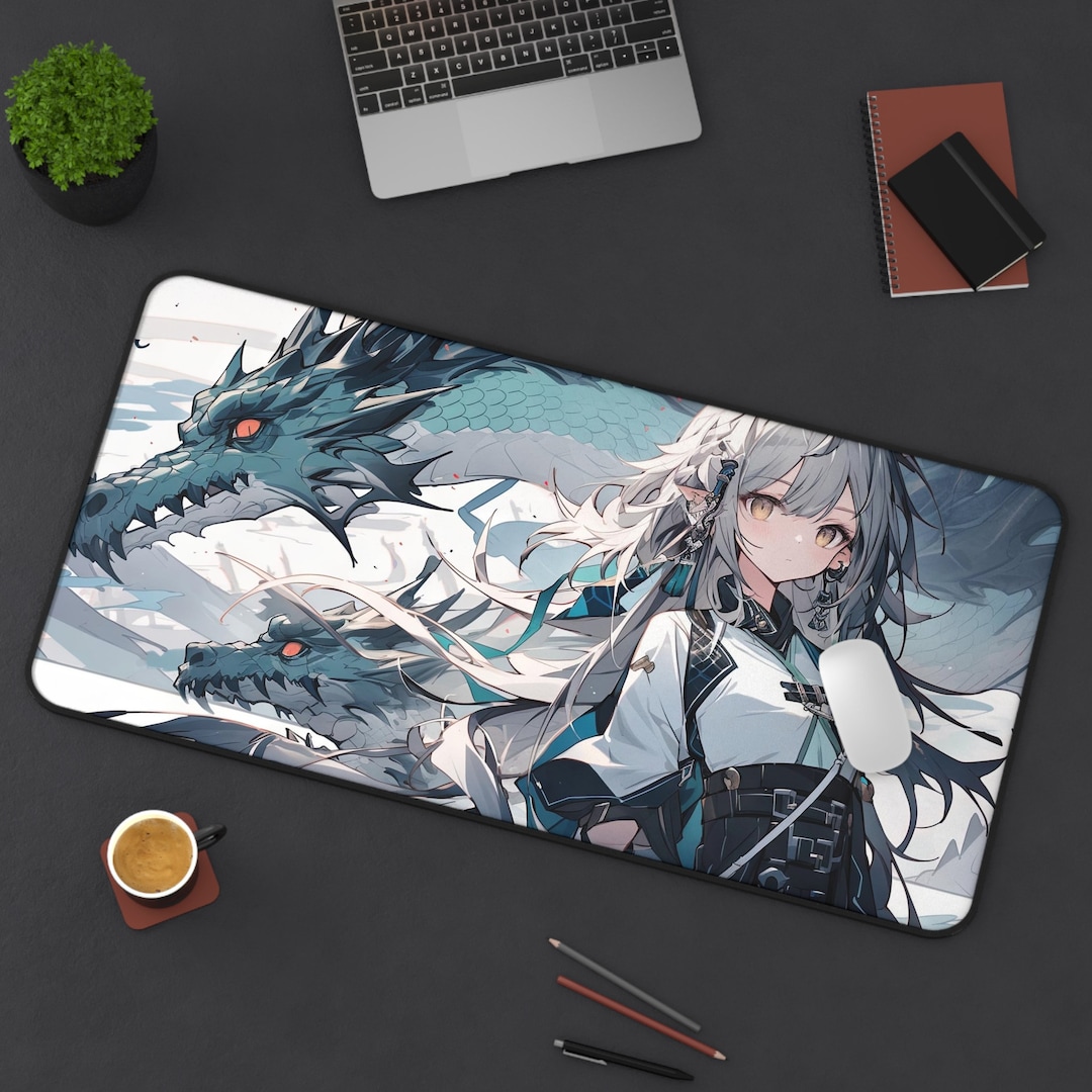 Anime Inspired Mythical Japanese White Dragon Gaming Mousepad - Enhance ...