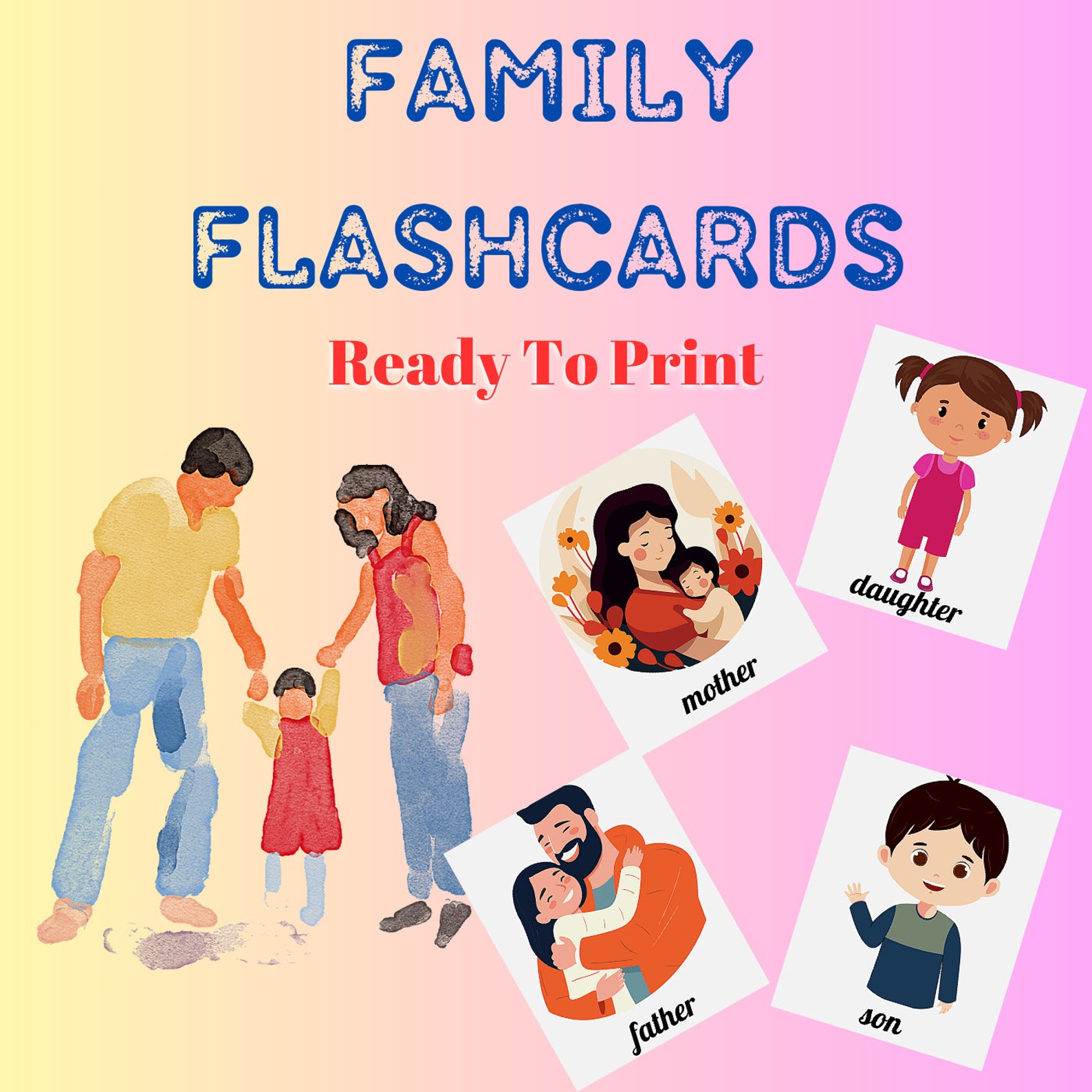 Printable Family Flashcards for Kids, Family Flashcards, Editable PDF ...