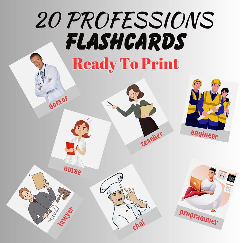 Educational Professions Flashcards for Kids, Professions Flashcards ...