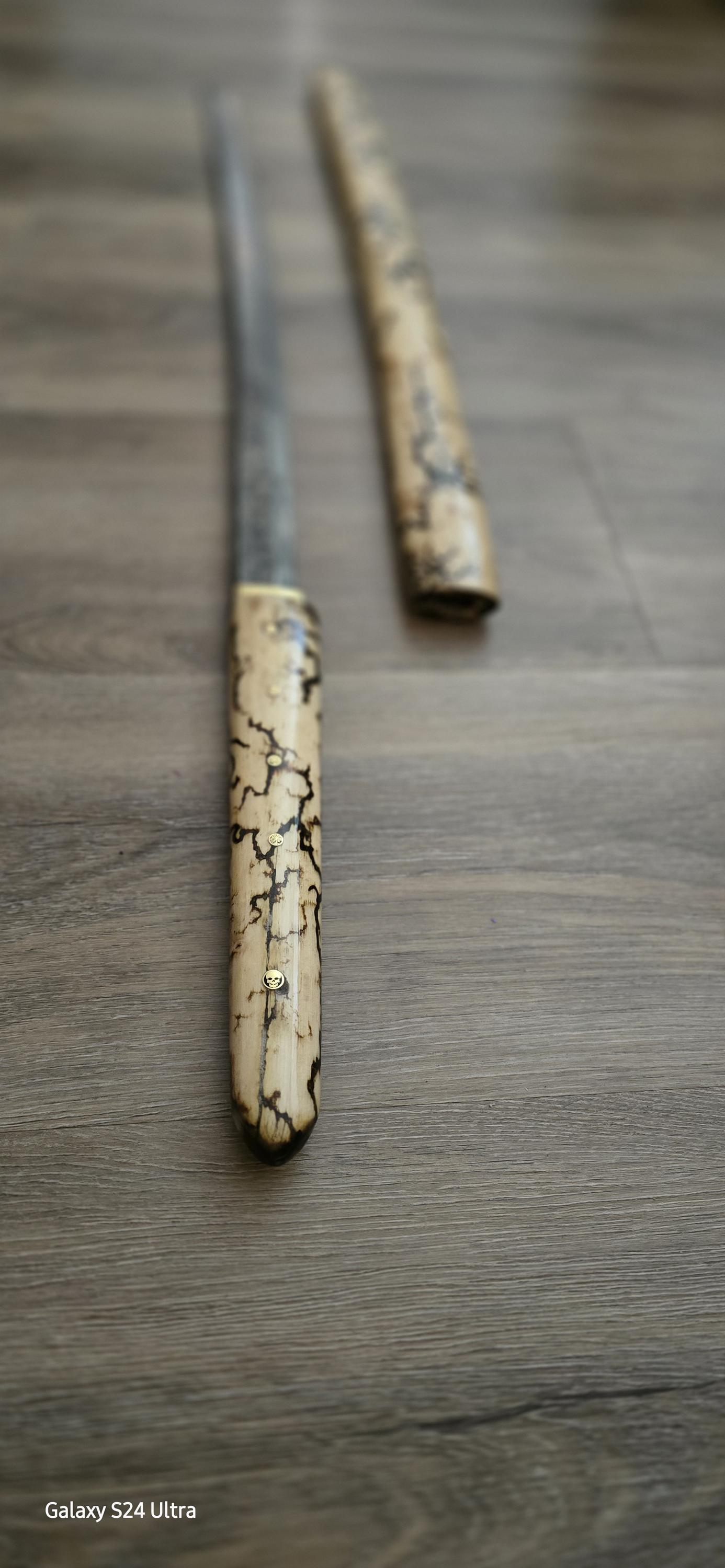 Damascus Katana Japanese Fighting Sword W/maple Hardwood Stable Sheath ...