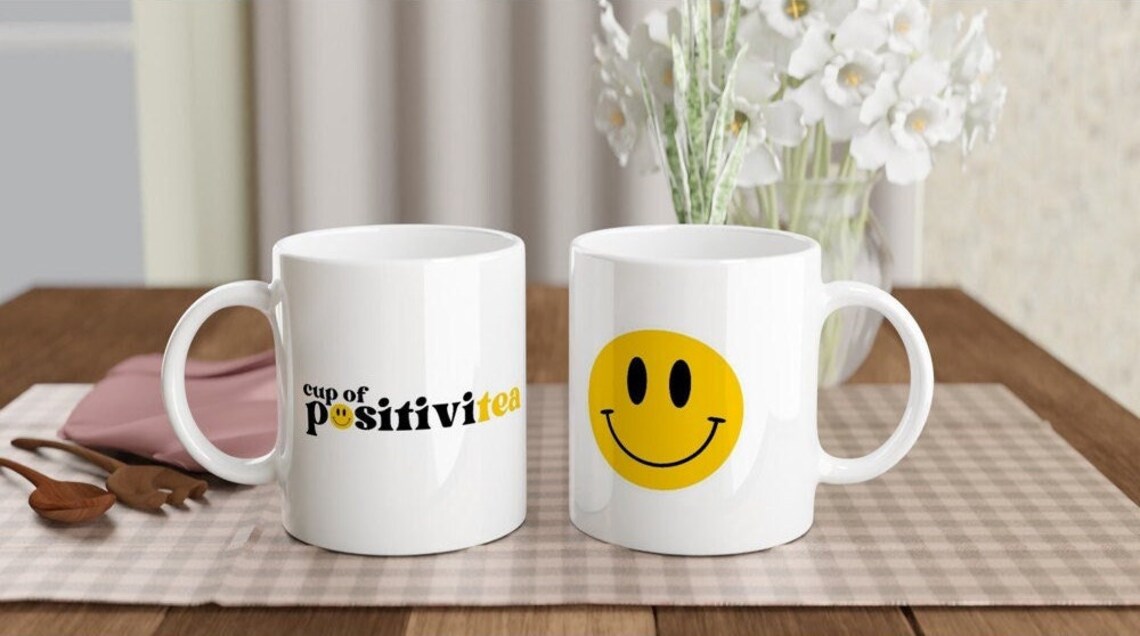 Positivitea Smiley Face Emoji Mug | Cute, Quirky Positivity Happy ...