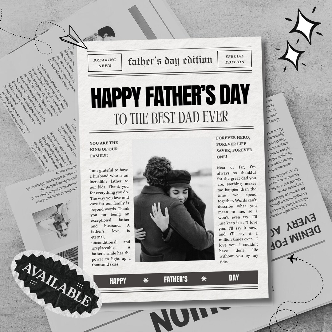 Father's Day Newspaper Template, Canva Template, Happy Father's Day ...