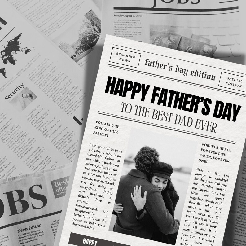 Father's Day Newspaper Template, Canva Template, Happy Father's Day ...