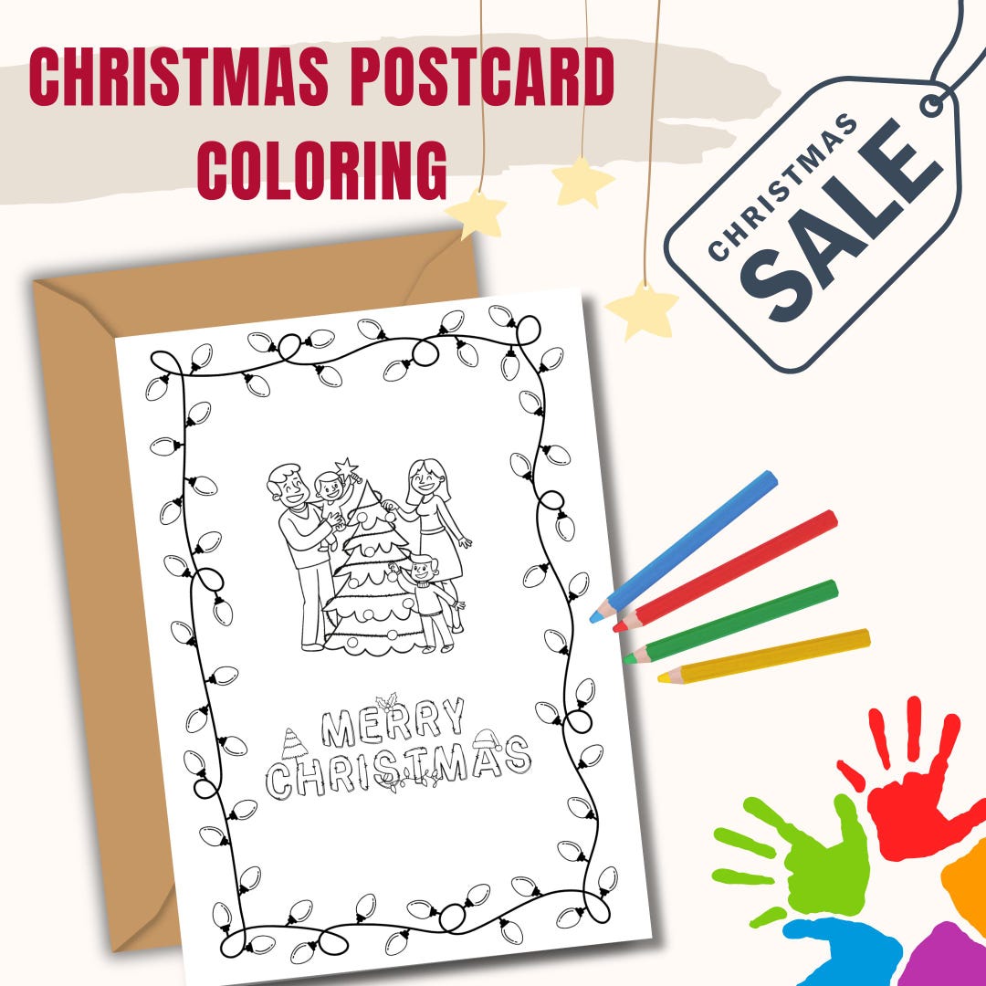 Coloring Christmas Postcard for Kids Printable Holiday Postcard DIY ...