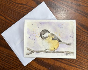 Original Hand Painted Watercolor Greeting Card | Chickadee | Birthday Friendship Sympathy Thank ...