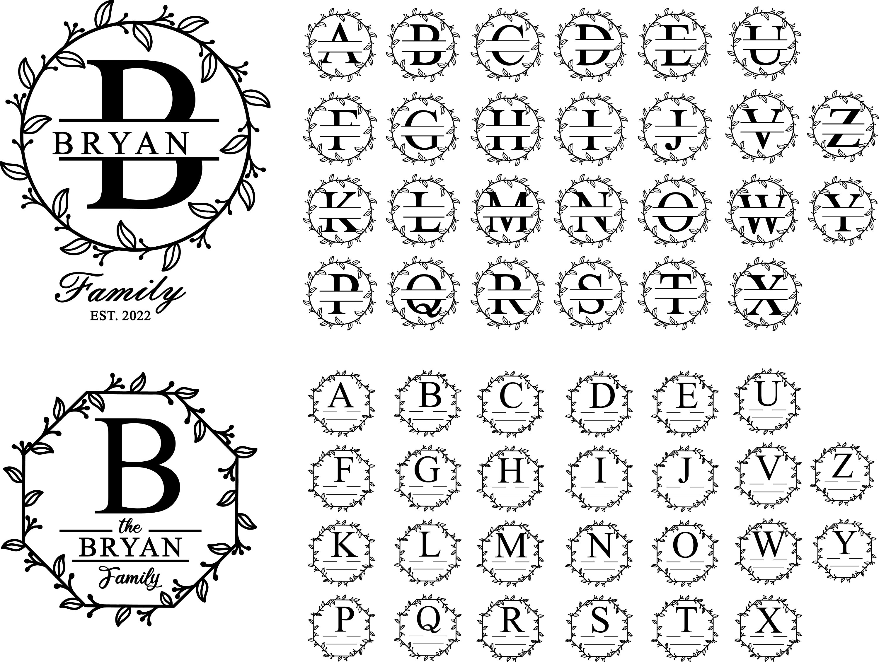 Split Monogram Alphabet SVG, Font Monogram Svg Bundle, Split Monogram ...