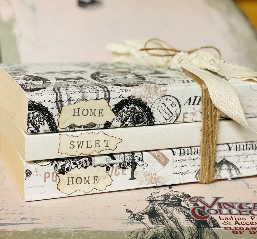 Shabby Chic Book Stack: Home Sweet Home-black and White Vintage Style ...