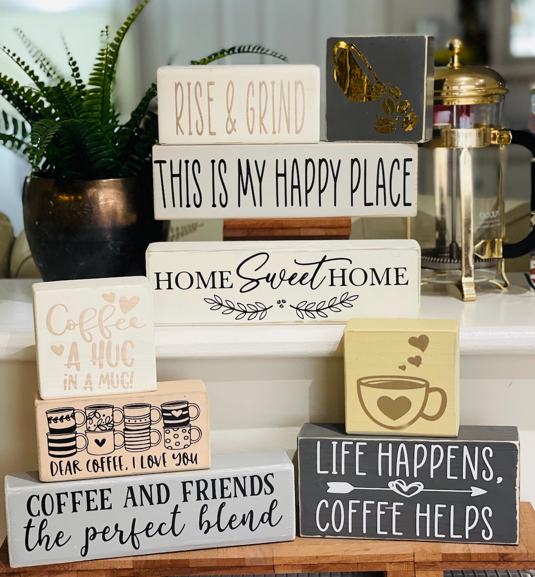 Wooden Signs-stacking Blocks-home Decor-coffee Theme-family Home-coffee ...