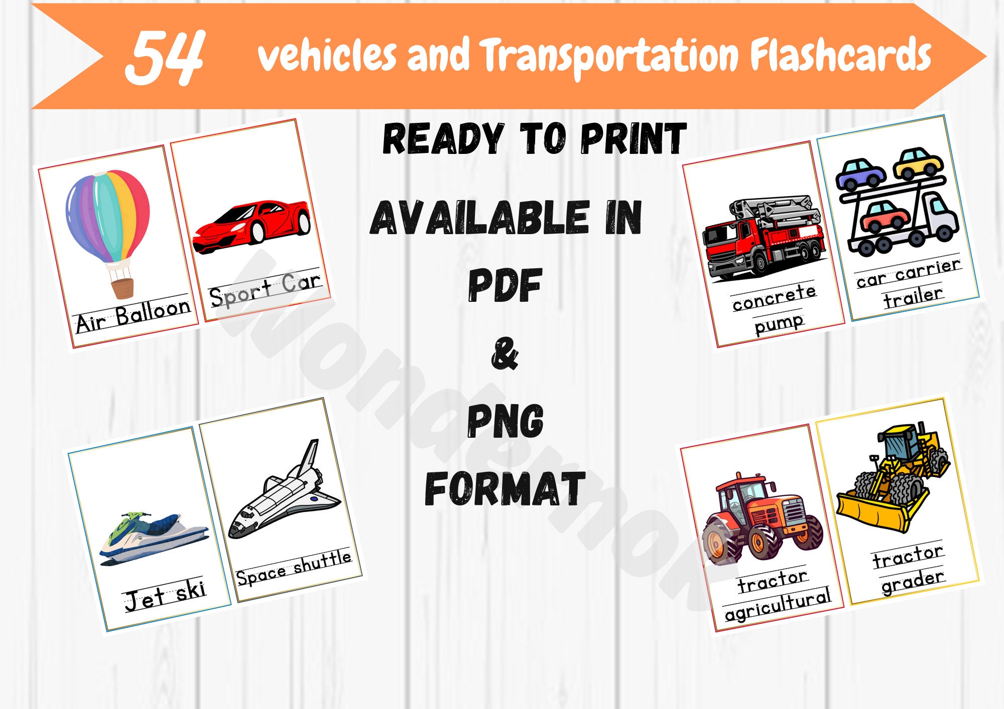 Vehicle and Transportation Flash Cards,printable Cards Montessori Cards ...