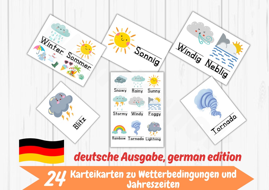 German Weather Condtion Kids Flash Cards Bundle,seasons Flashcards ...