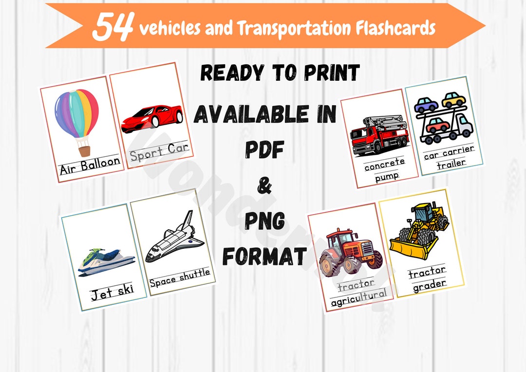 Vehicle and Transportation Flash Cards,printable Cards Montessori Cards ...