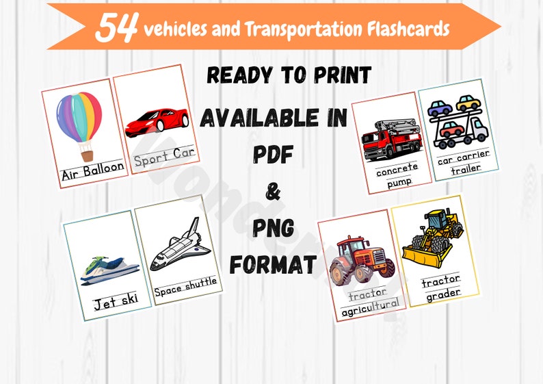 Vehicle and Transportation Flash Cards,printable Cards Montessori Cards ...