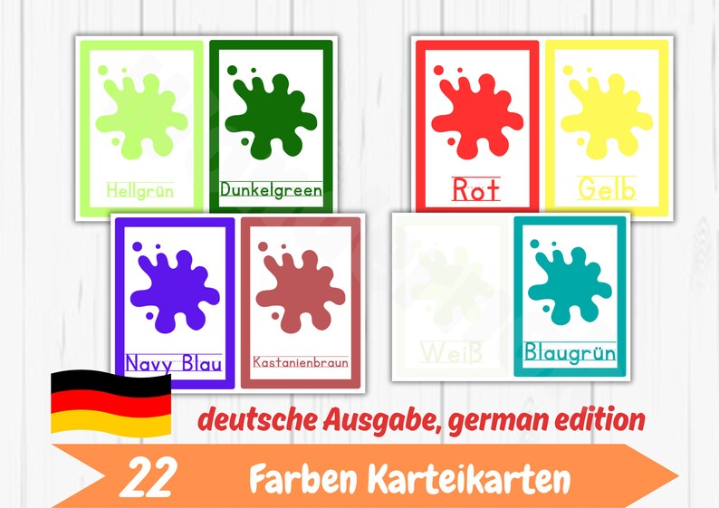 German Vibrant Colors Flashcards for Kids,color German Flashcards for ...