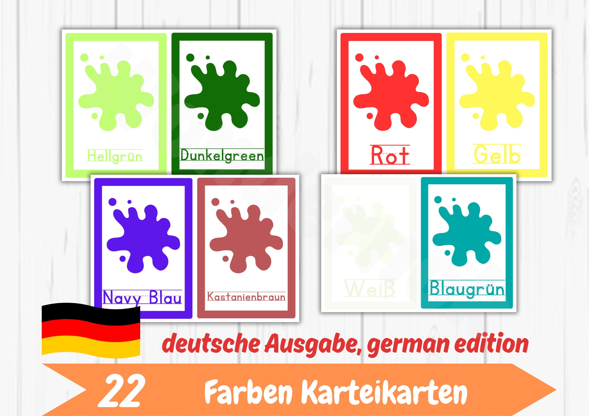 German Vibrant Colors Flashcards for Kids,color German Flashcards for ...
