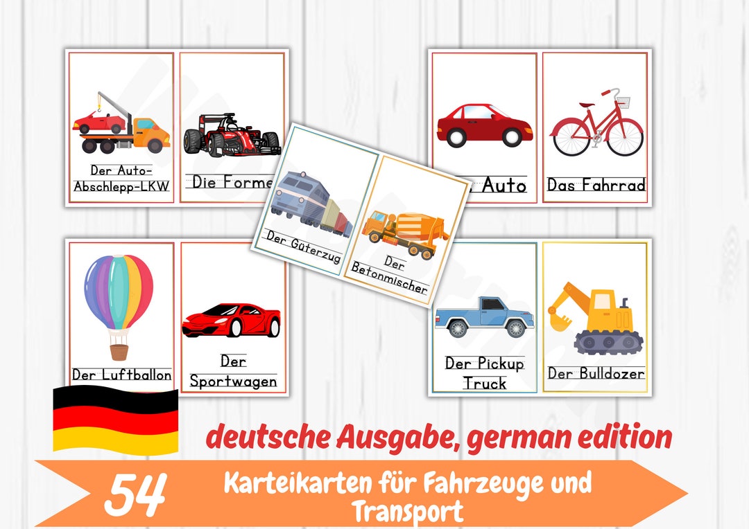 German Vehicle and Transportation Flash Cards,printable Cards ...