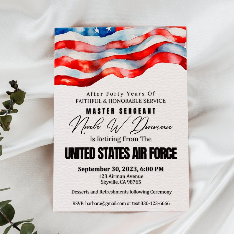 Air Force Retirement Ceremony Invitation Digital 5x7", Retirement Party ...