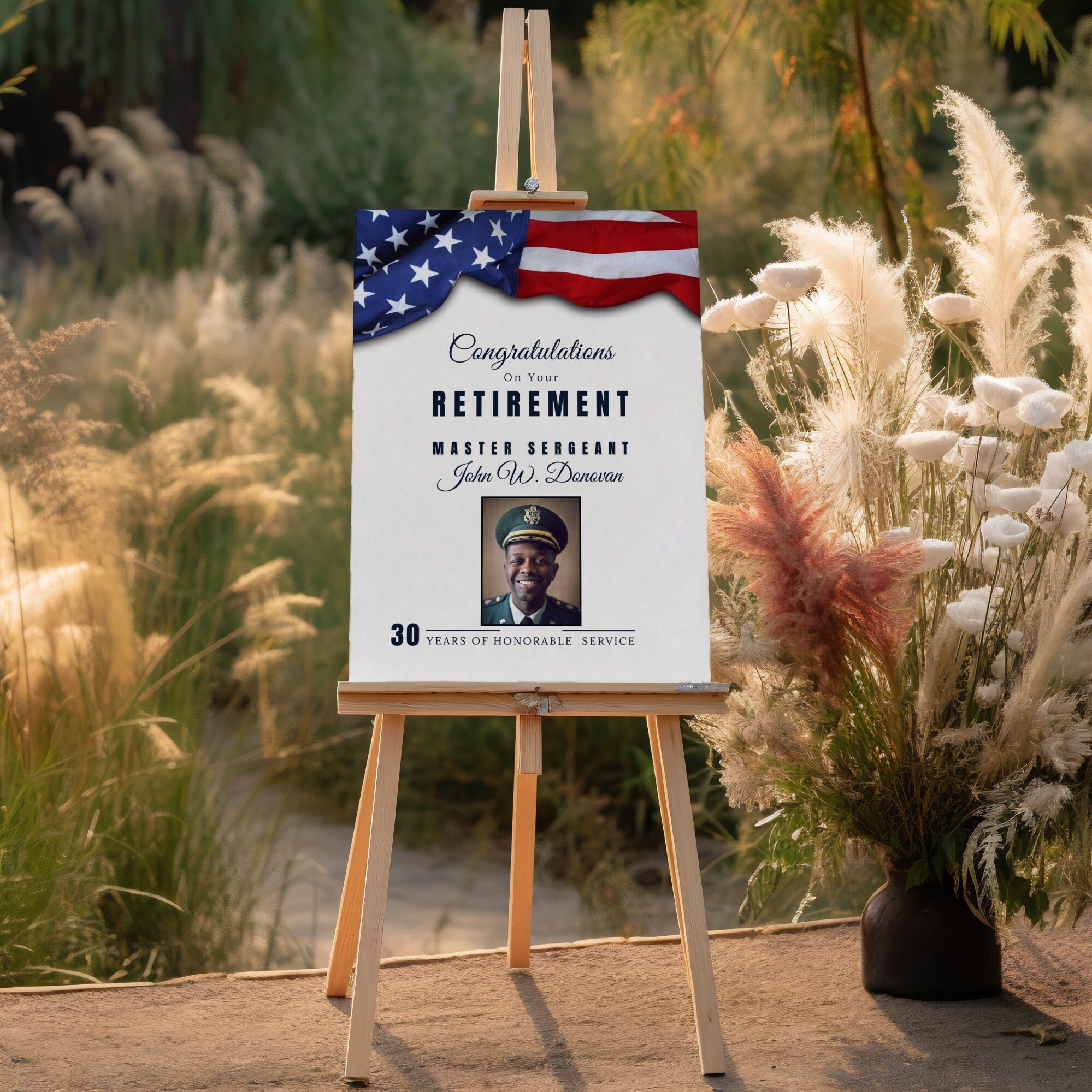 Retirement Party Welcome Sign With Photo, Army Retirement Welcome ...