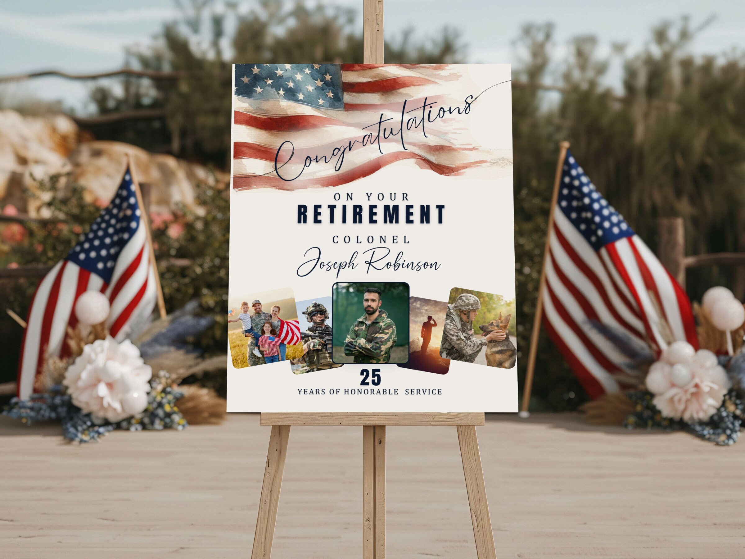 Retirement Party Welcome Sign With Photos, Army Retirement Welcome ...
