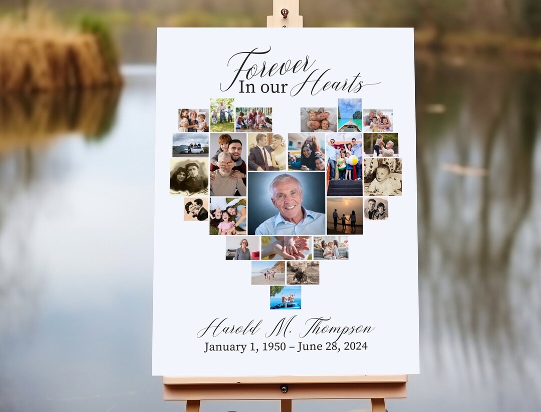 In Loving Memory Photo Collage Funeral Welcome Sign - Customizable ...