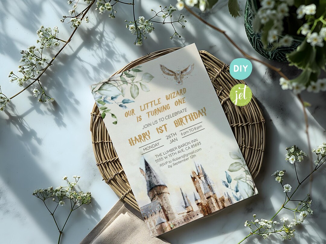 Wizard Birthday Party, Magic School 1st Birthday Invitation Template ...