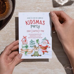 Kids Christmas Party, Digital Invitation, Canva Template, Editable ...