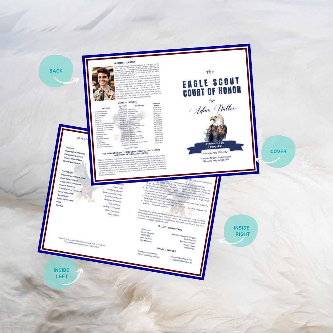 Court of Honor Program Canva Template 11x8.5 - Four Page Editable ...