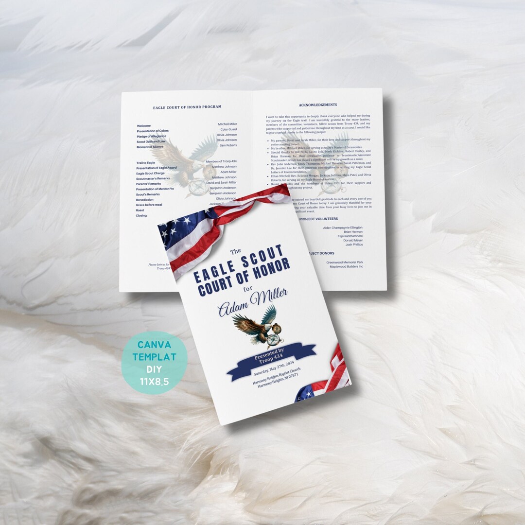 Court of Honor Program Canva Template 11x8.5 - Four Pages Program ...