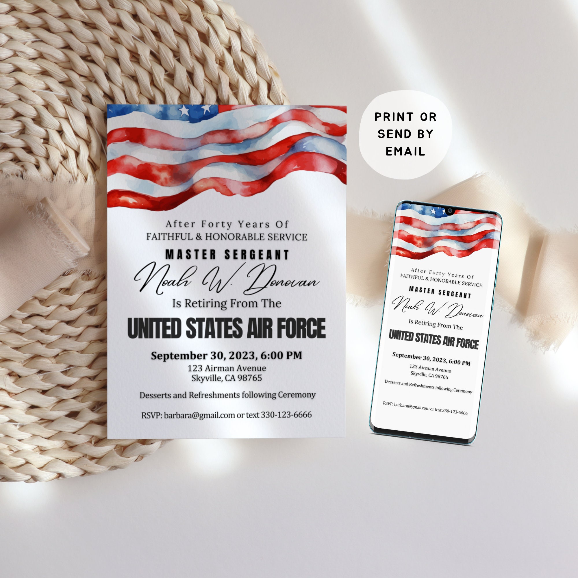 Military Retirement Invitation Text Message Invite American Flag ...