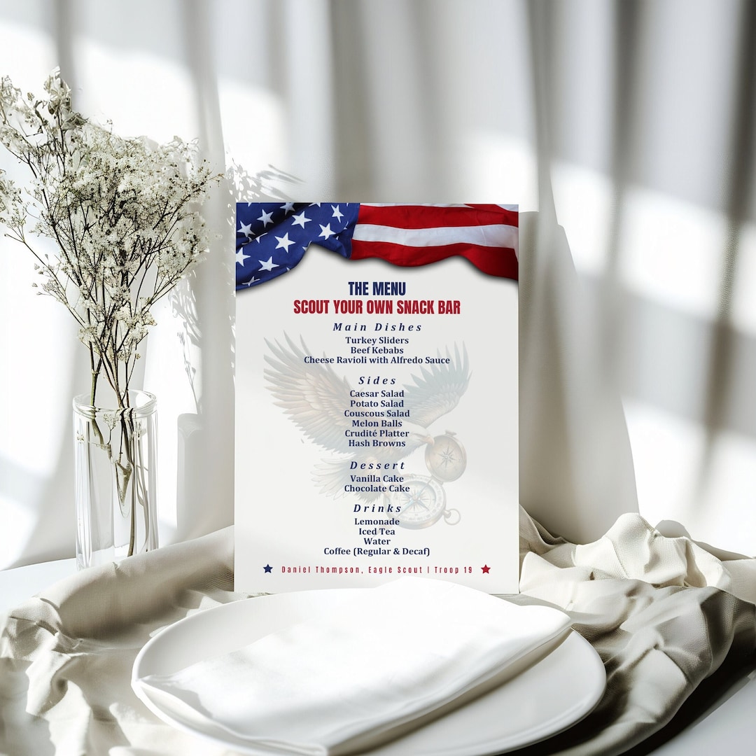 Custom Patriotic Scout Court of Honor Menu Personalized Full-service ...