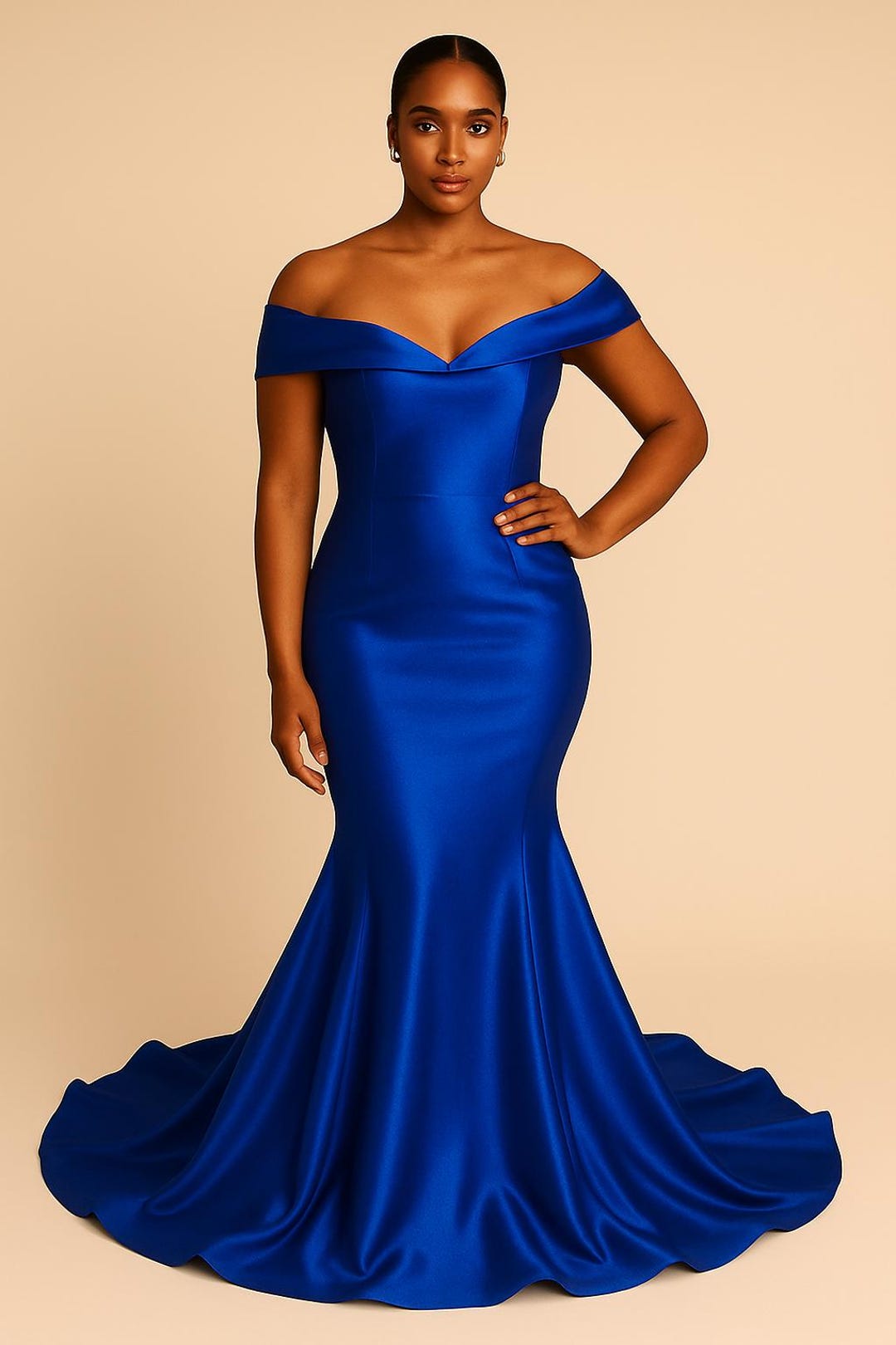 Royal Blue Duchess Satin off the Shoulder Mermaid Gown - Etsy