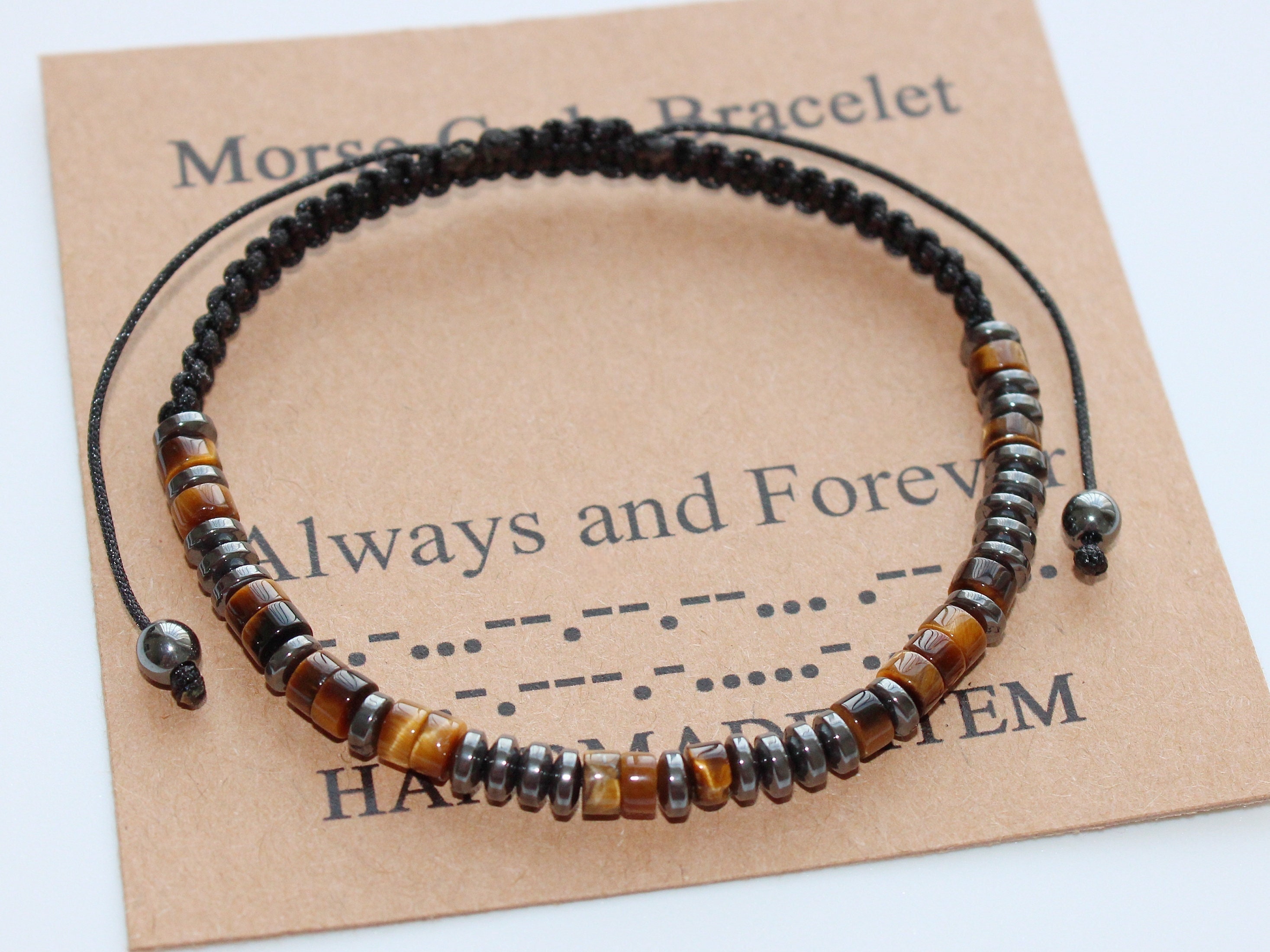 Personalized Morse Code Bracelet, Proud of You, Tiger Eye, Birthday ...
